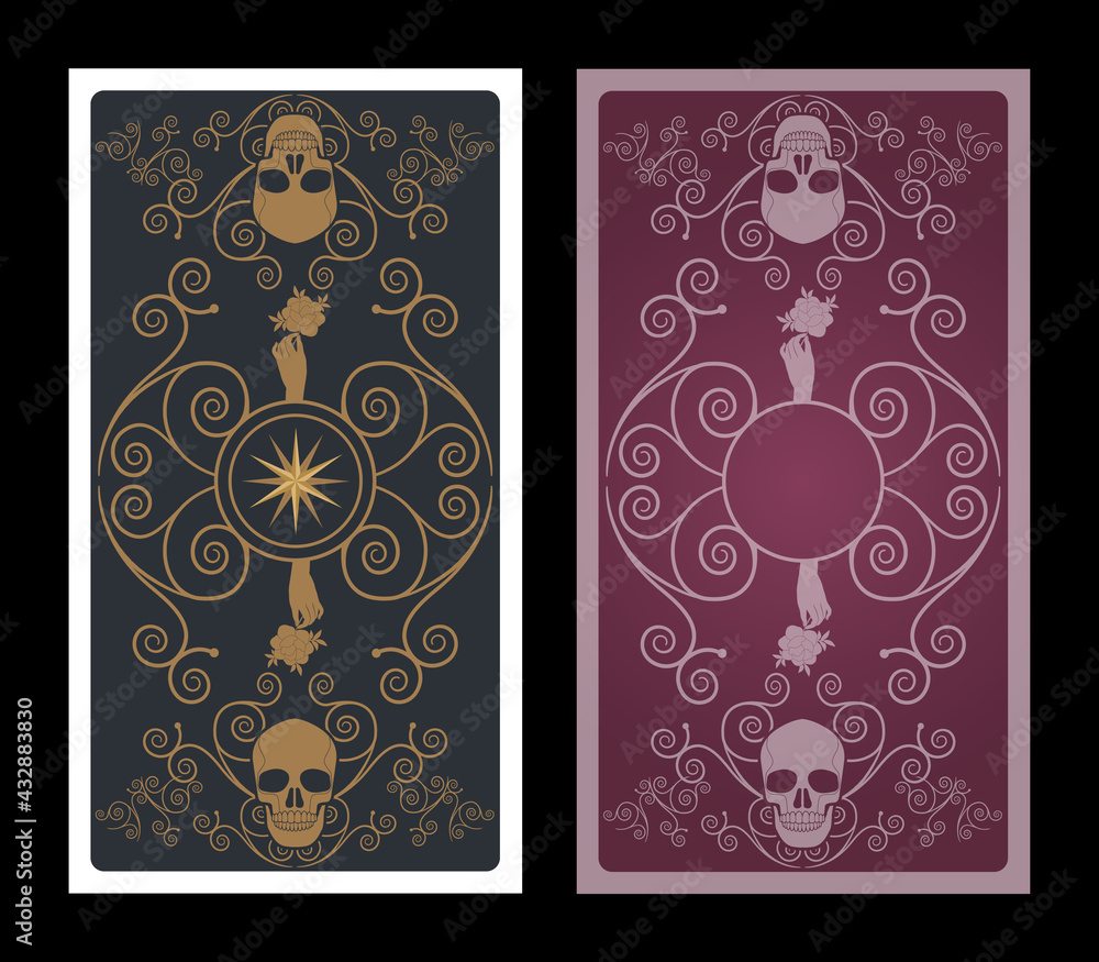 Tarot card or playing card back with vintage ornamental frame and ...