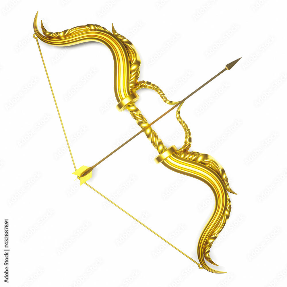Beautiful design golden bow. A golden Archer and a golden arrow are ...