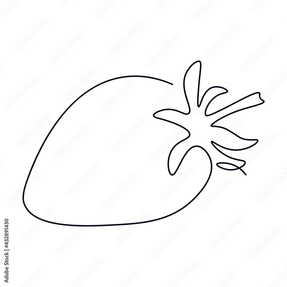 Continuous single line drawing of a strawberry. Fruit drawn with one ...