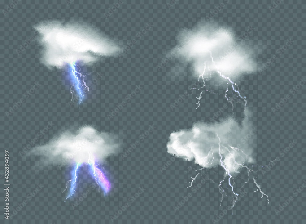 Vector realistic dark stormy sky with clouds, heavy rain and lightning ...