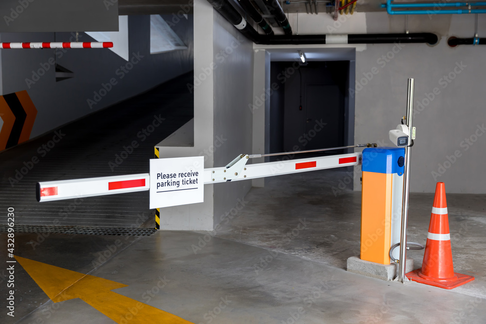 Car park barrier, automatic entry system. Security system for building ...