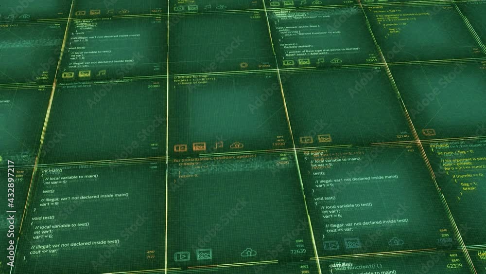 Abstract futuristic background with a complex hacking computer code, seamless loop. Animation ...