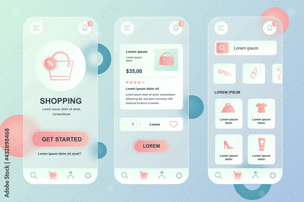 Mobile shopping neumorphic elements kit for mobile app. Store webpage ...