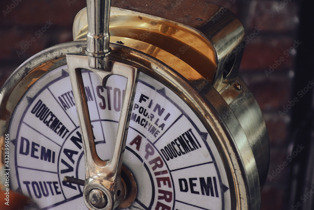 Old fashioned ship engine control throttle lever. Ship engine control ...