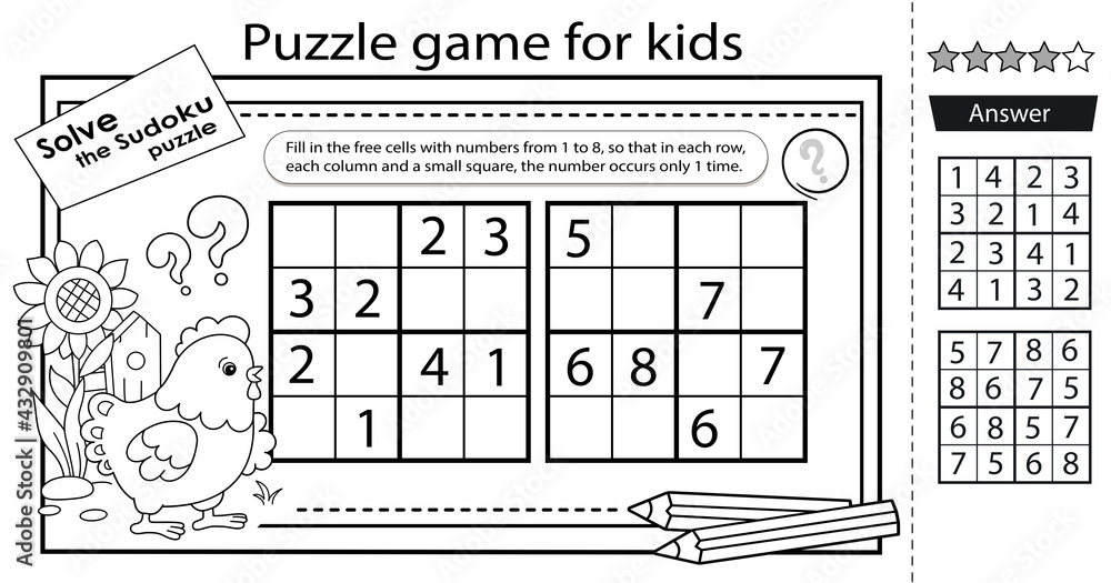 Solve the sudoku puzzle together with the chicken on farm. Logic puzzle ...