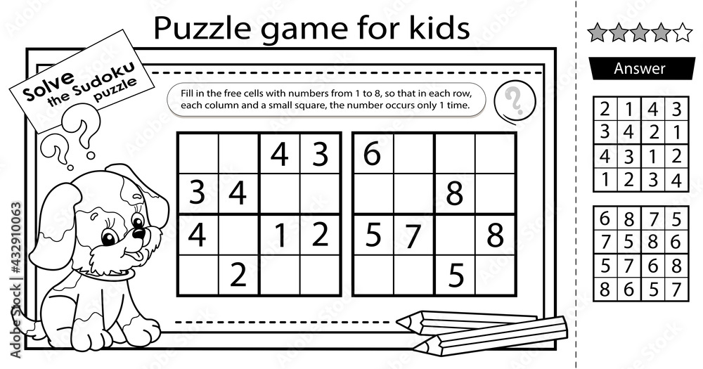 Solve the sudoku puzzle together with the fun puppy. Logic puzzle for ...