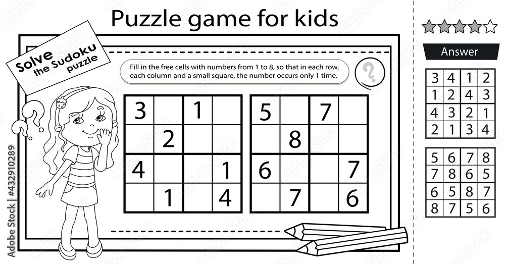 Solve the sudoku puzzle together with the girl. Logic puzzle for kids ...