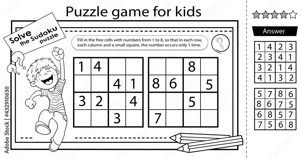 Solve the sudoku puzzle together with the boy. Logic puzzle for kids ...