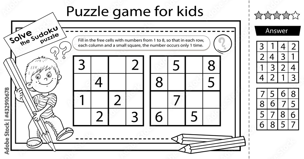 Sudoku puzzle. Logic puzzle for kids. Education game for children. Boy ...