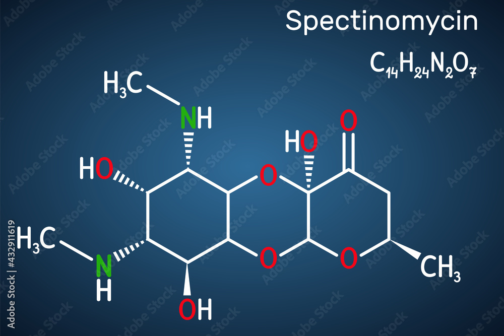 Spectinomycin molecule. It is pyranobenzodioxin , aminocyclitol ...