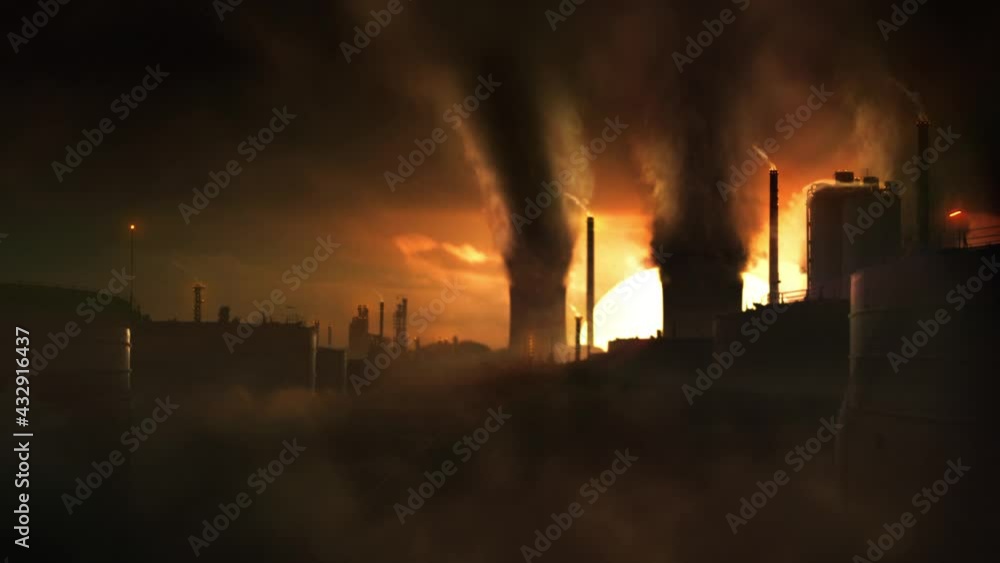 Heavy industry causing climate change and pollution. bright golden ...