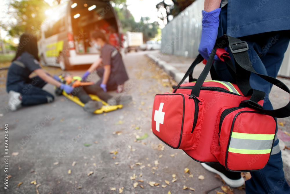 Emergency Medical First aid kit bags of first aid team service for an ...