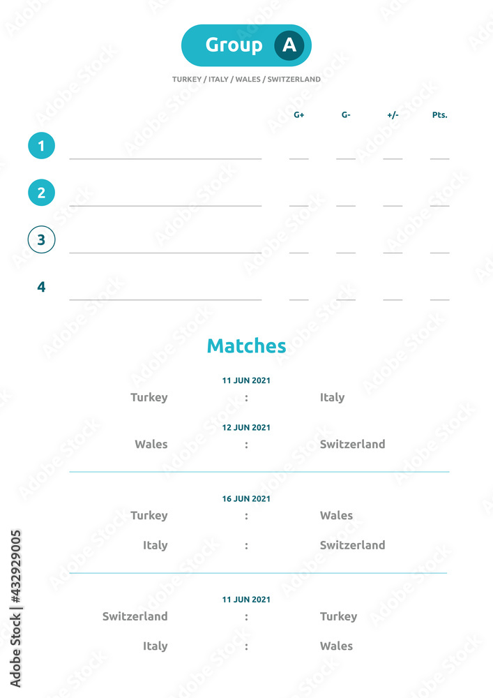 European football 2020 tournament. Group A, B, C, D, E, F vector stock ...