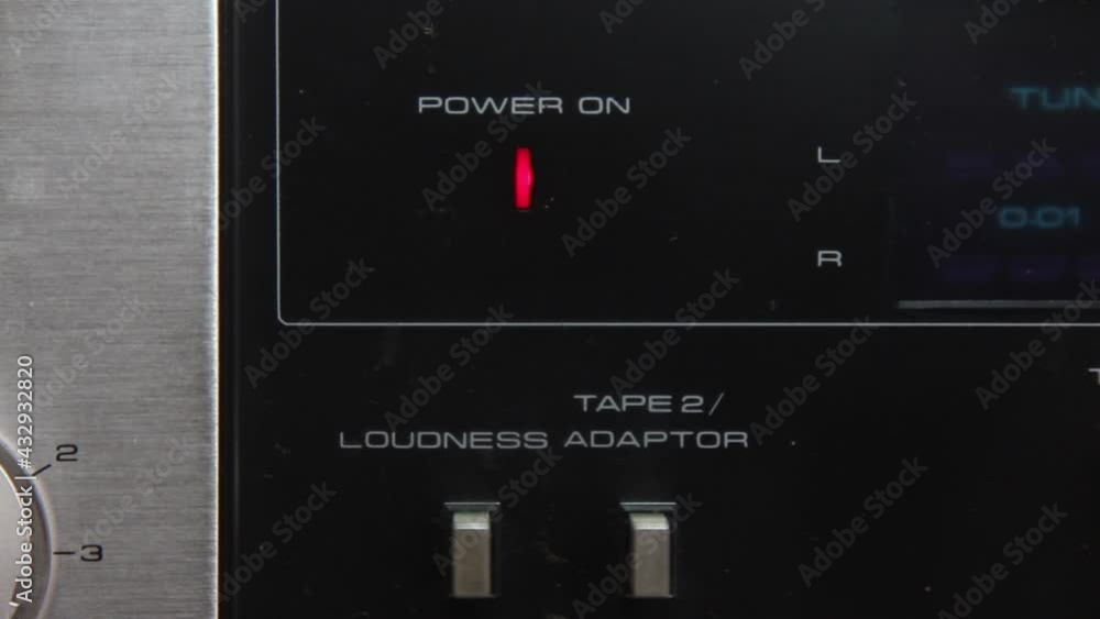 Red electrical control panel light indicators. Power on and Power off ...