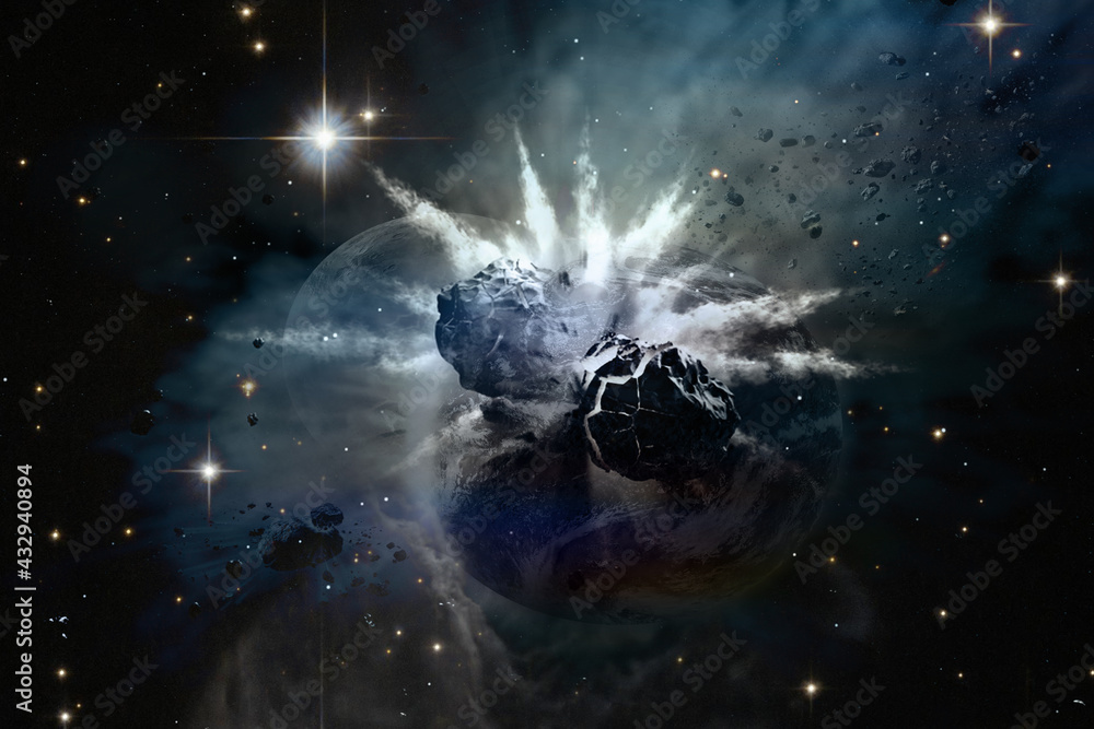 Collision of planets in space. Elements of this image furnished by NASA ...