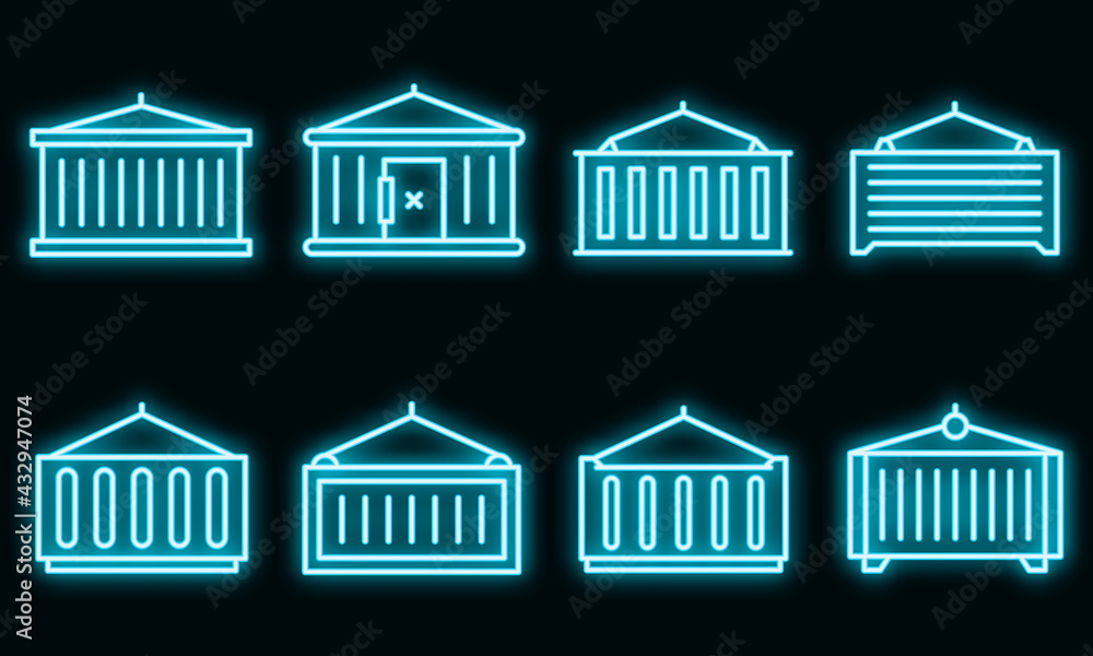 Cargo container icons set. Outline set of cargo container vector icons ...