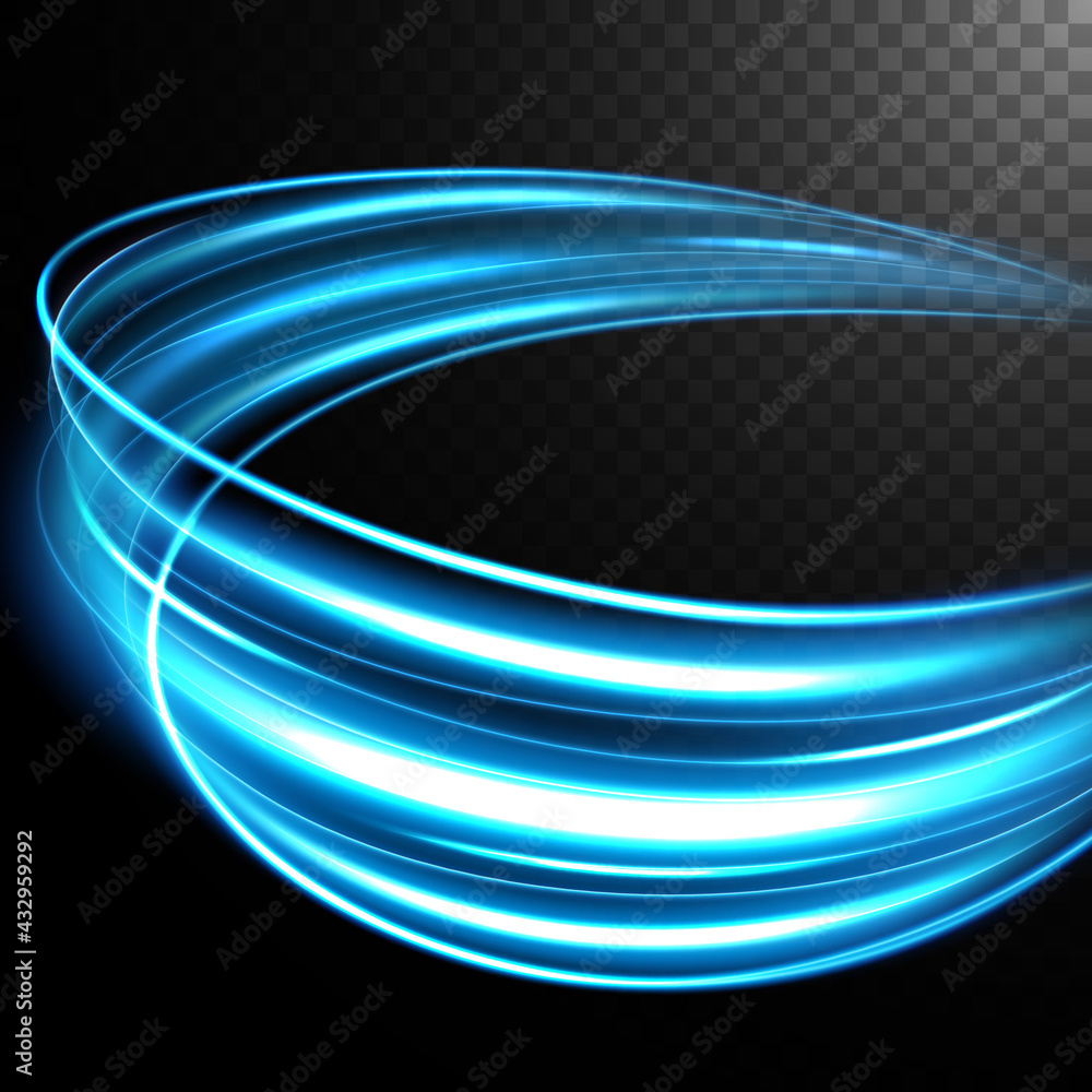 Abstract blue wavy line of light with a transparent background ...
