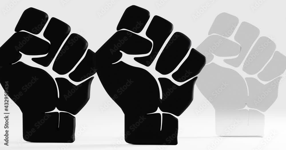 3d animation symbol of black fist on white background. video showing ...