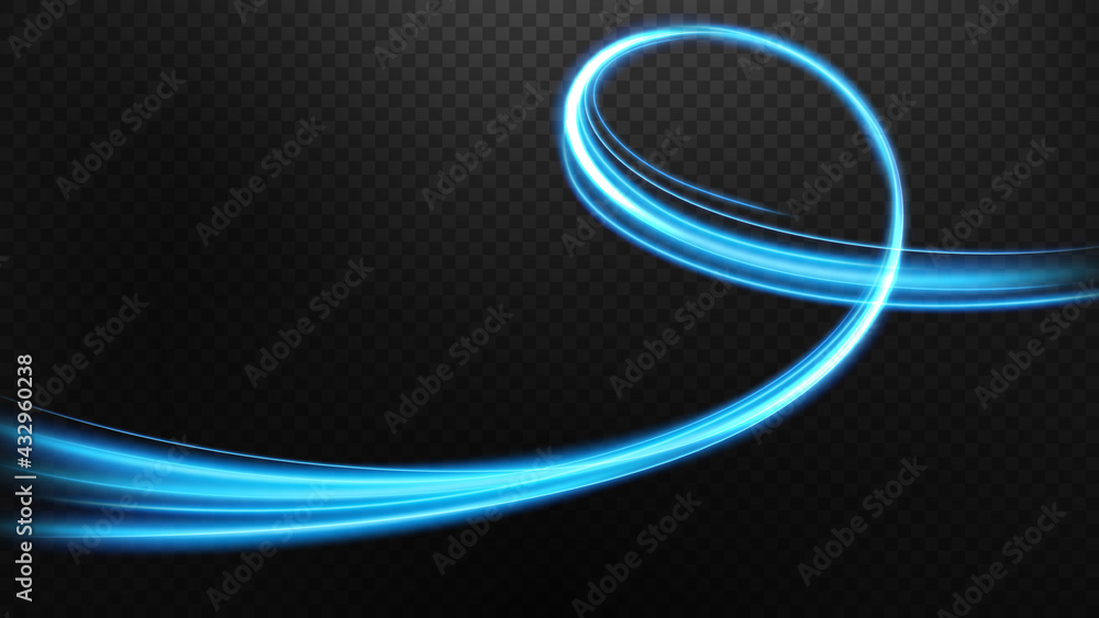 Abstract blue wavy line of light with a transparent background ...