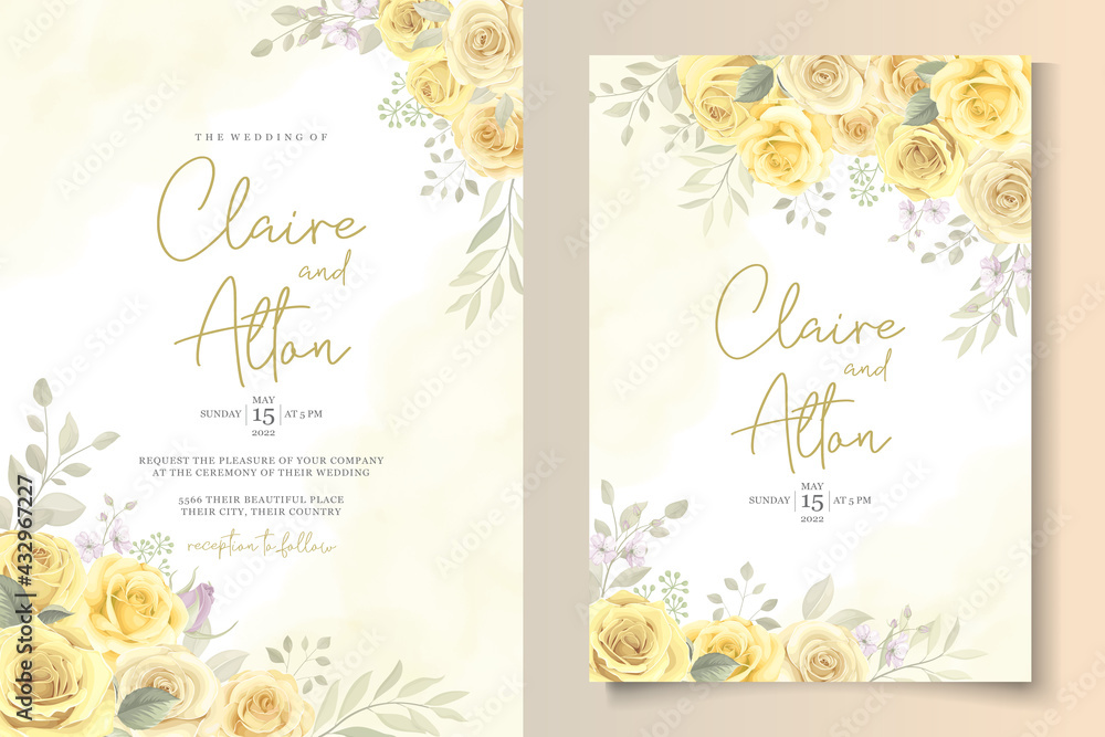 Beautiful yellow floral wedding invitation card design Stock Vector ...