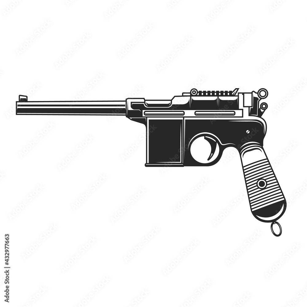 Illustration of mauser handgun. Design element for logo, label, sign ...