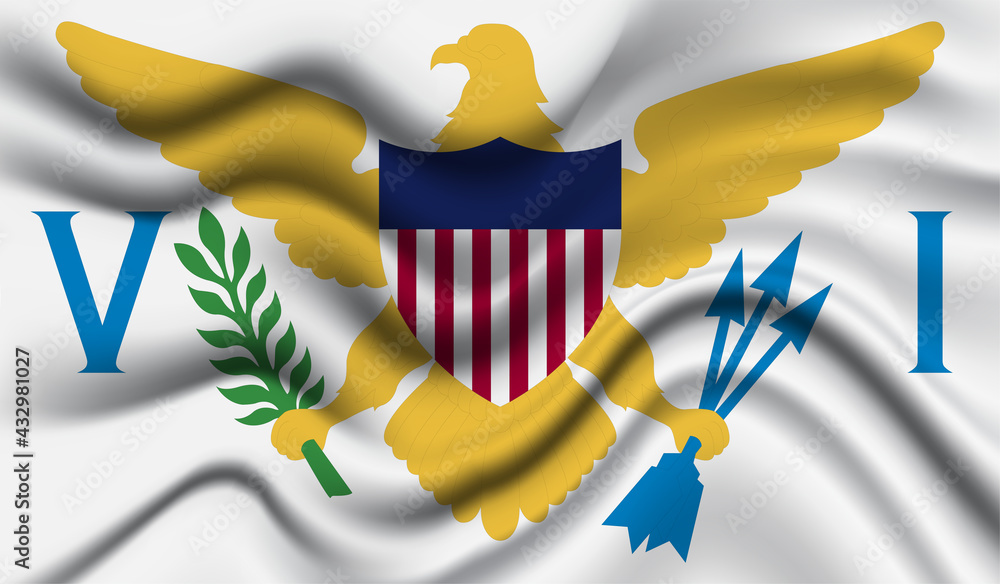 Abstract waving flag of United States Virgin Islands with curved fabric ...