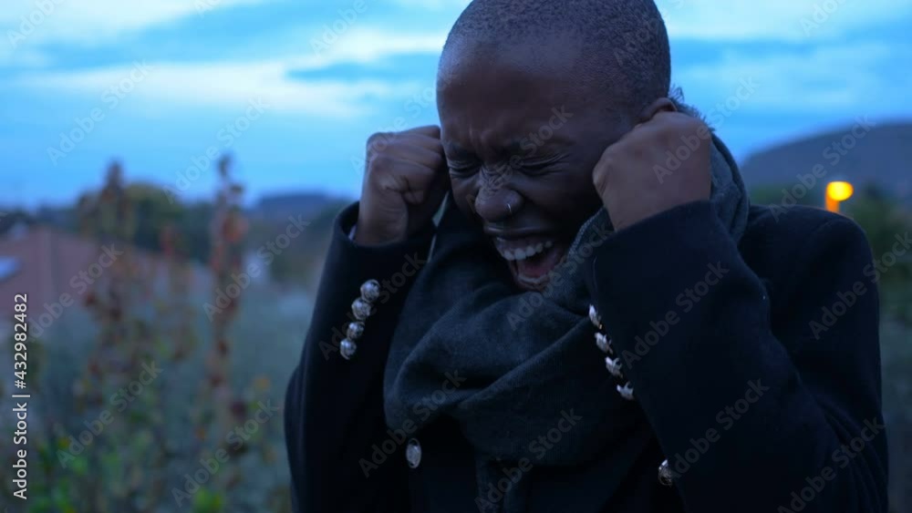 despair, anguish - young black woman screams desperately feeling ...