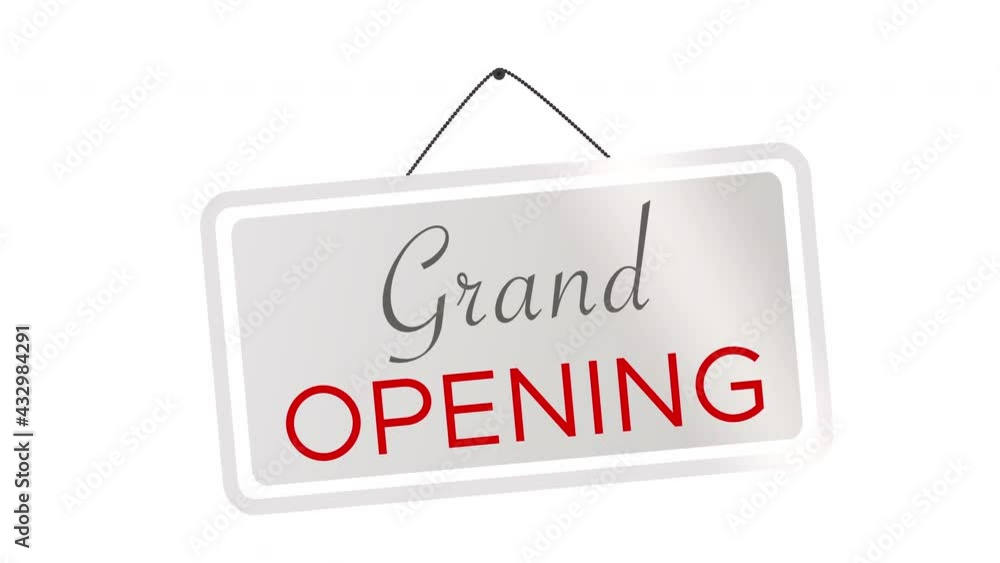 Grand Opening Sign with White Text Animation on White Background and ...