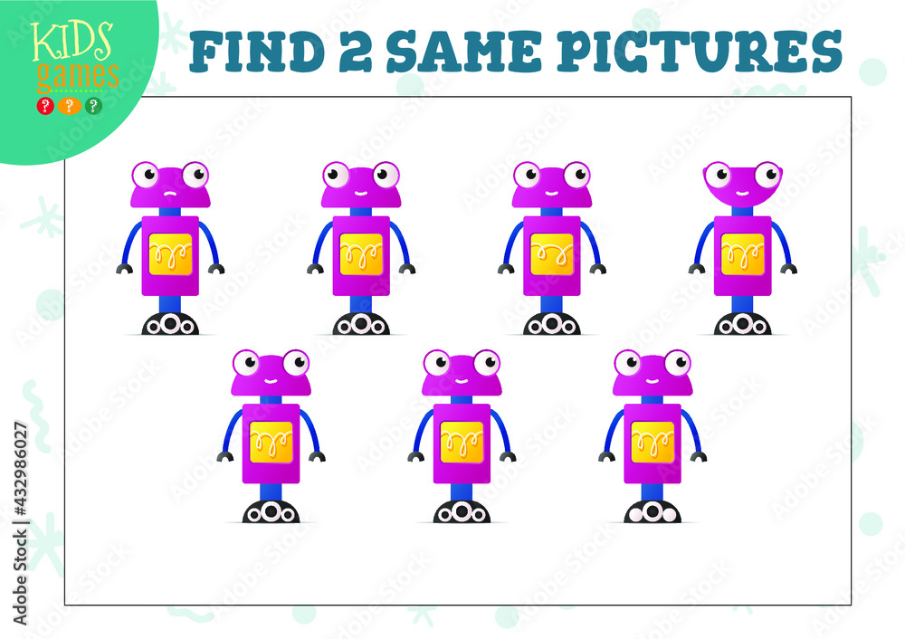 Find two same pictures kids puzzle vector illustration. Activity for ...