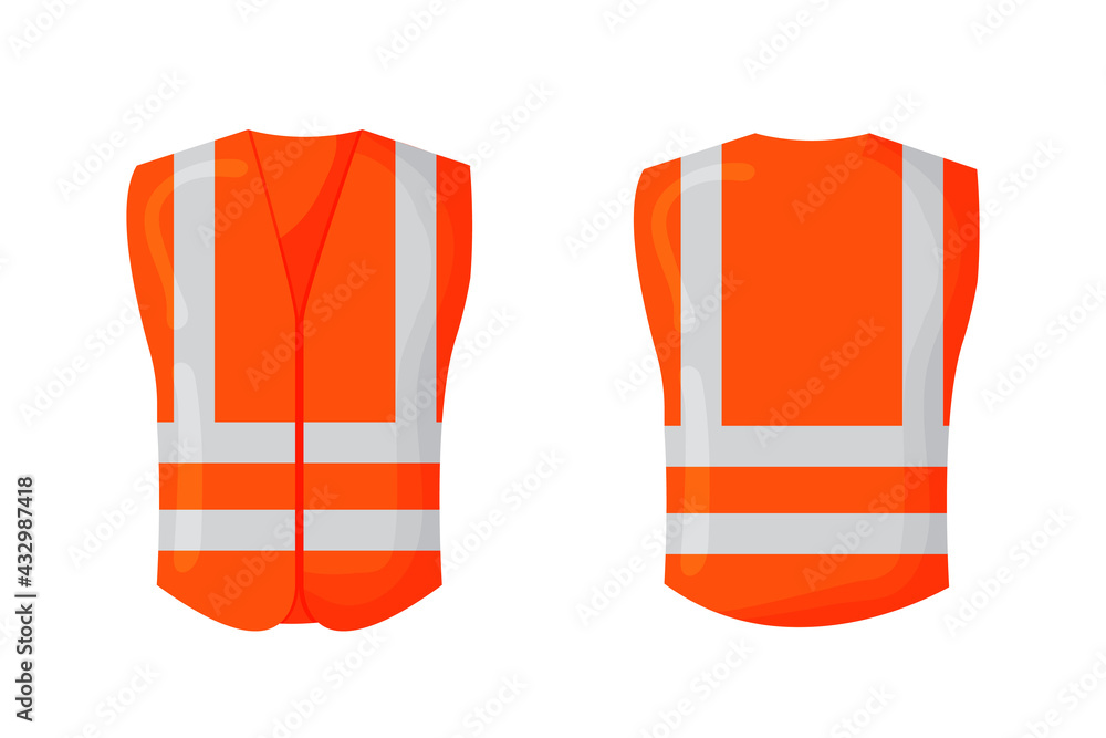 Orange reflective safety vest for people isolated vector front and back ...