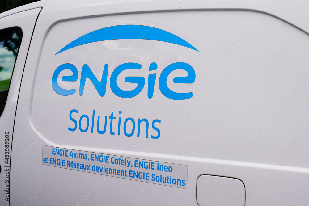 Engie solution logo sign and brand text on panel van French ...