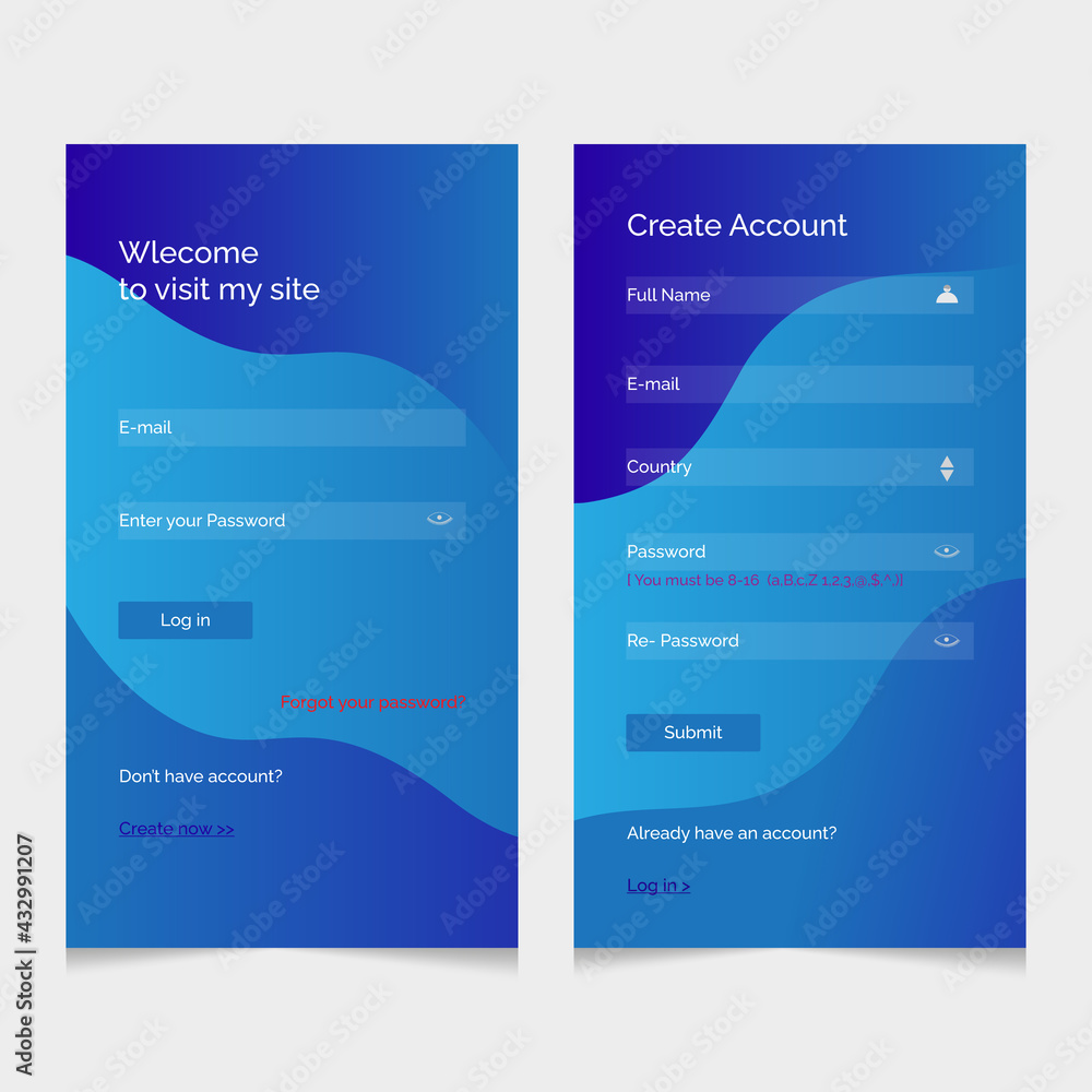 Design Mobile UI kit. Sign up form, UI, UX, Set of user registration ...