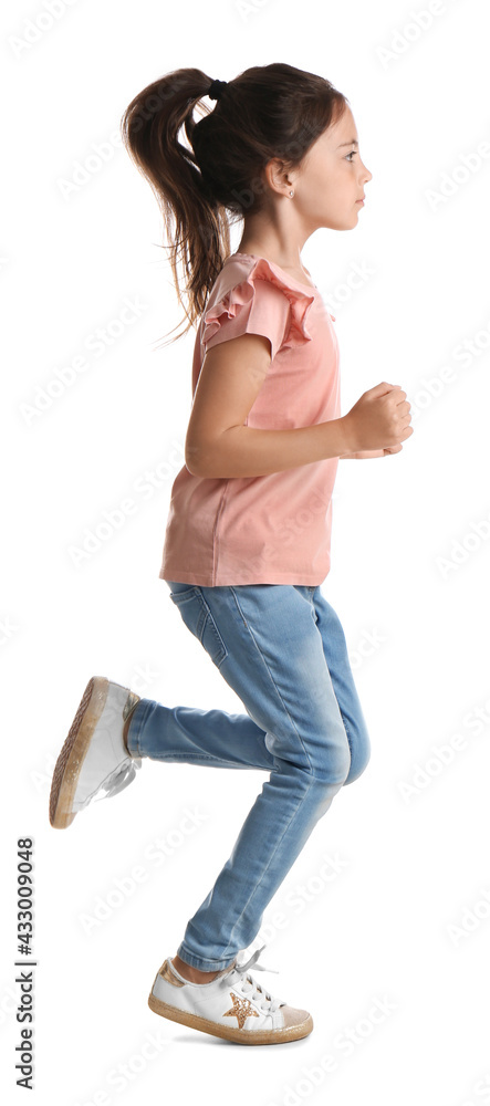 Cute little girl running on white background Stock Photo | Adobe Stock
