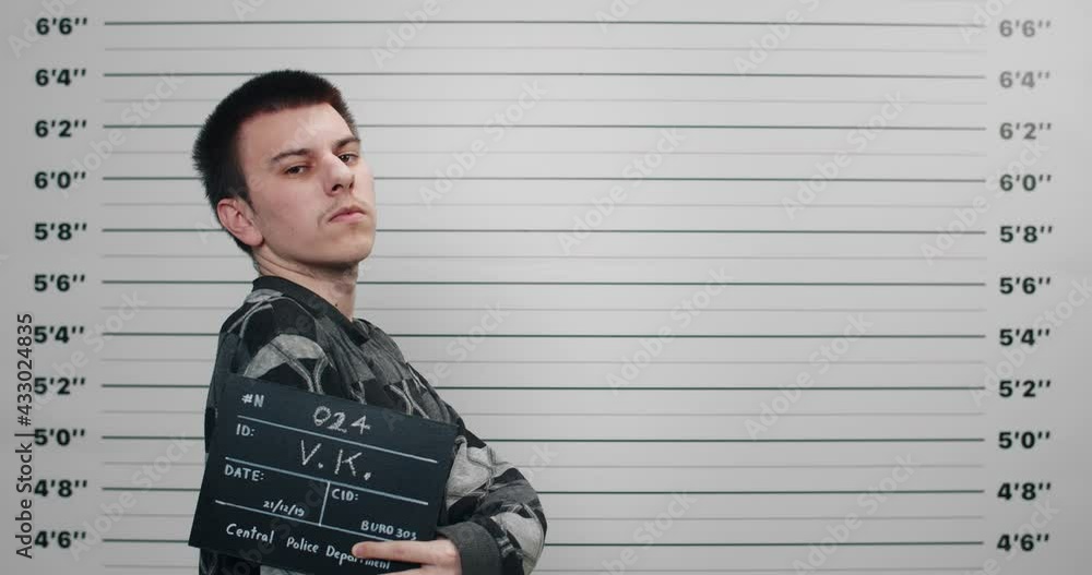 Video Stock Side profile mugshot of male arrested turning head and ...