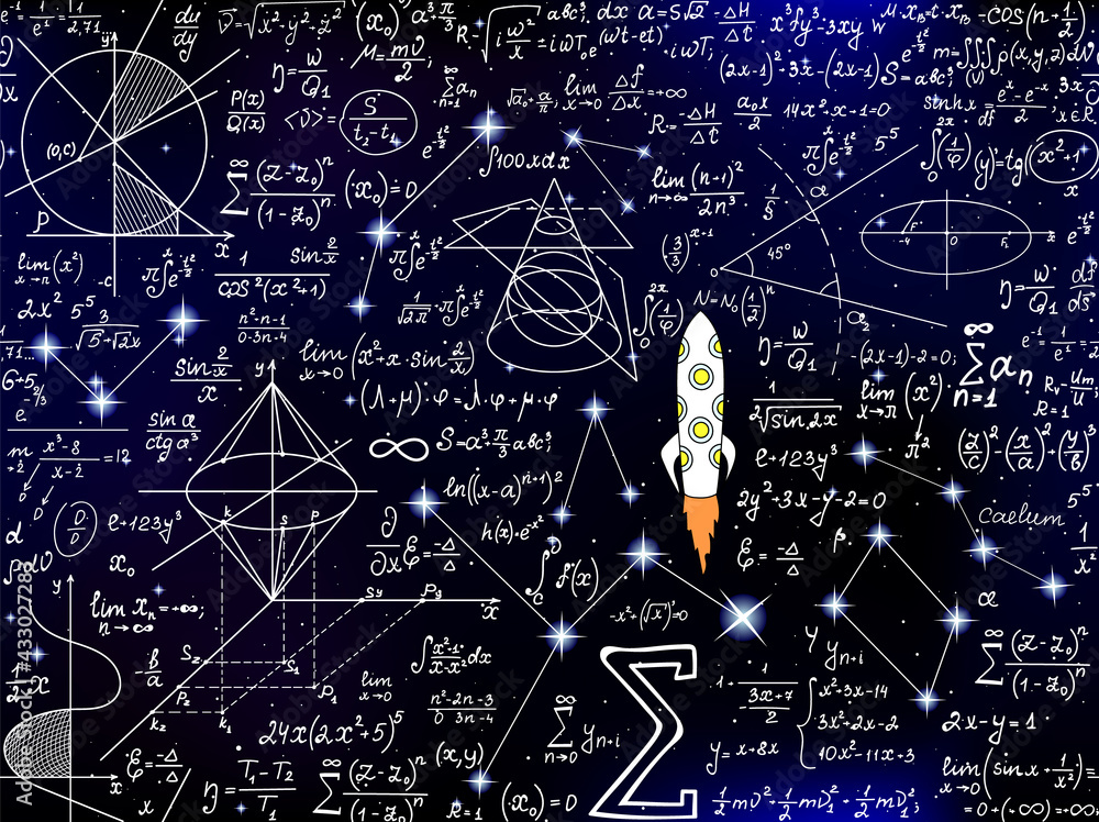 Scientific vector seamless background with handwritten mathematical and ...