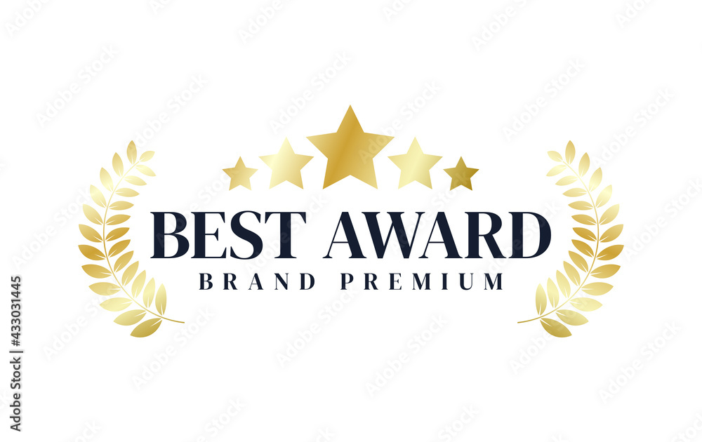 Best award brand premium gold laurel wreath badge logo design five star ...