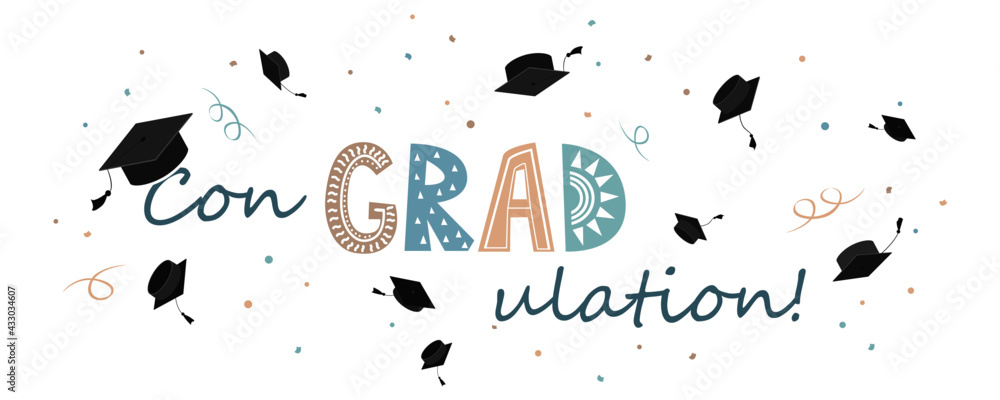 Congratulations on graduation banner, graduate cap with congradulation ...