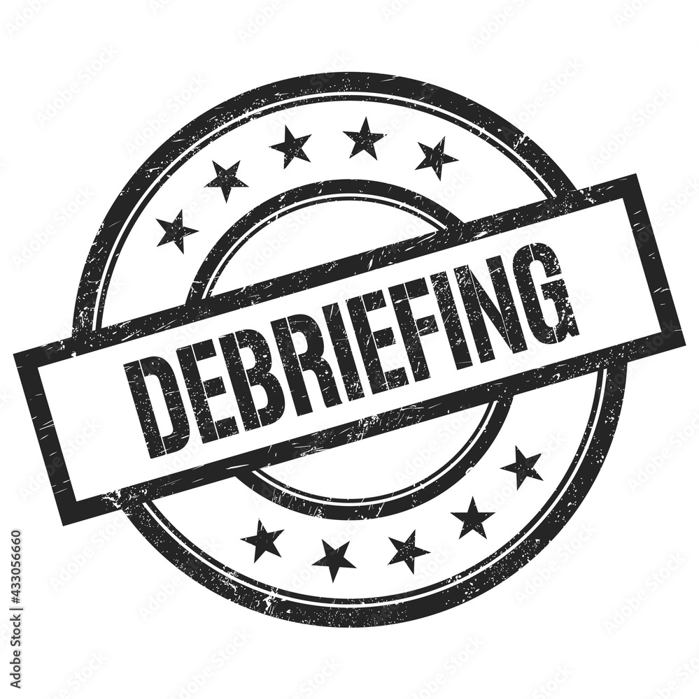 DEBRIEFING text written on black vintage round stamp. Stock ...