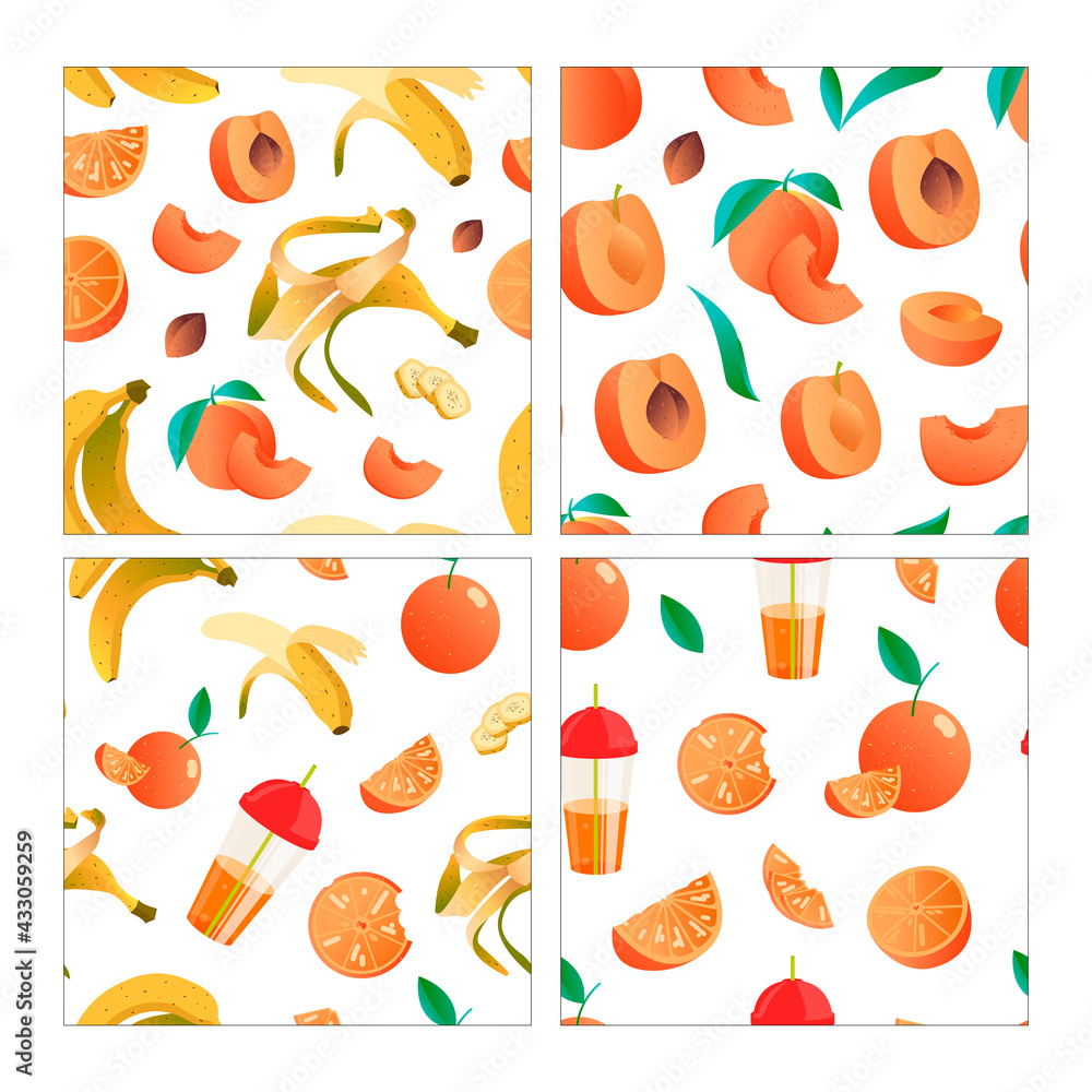 pattern with oranges, peaches and bananas. digital banana pattern ...