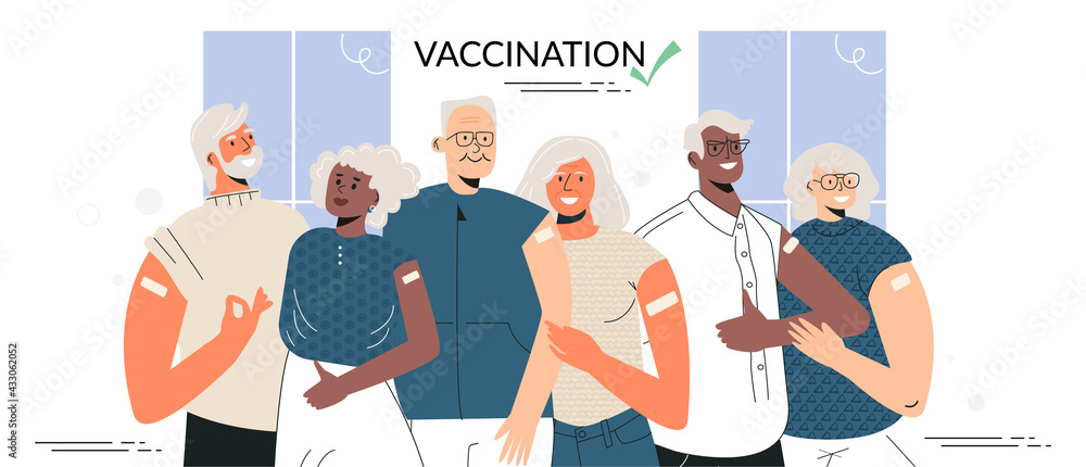 Vaccination of the elderly Senior people after vaccinate concept. Group ...