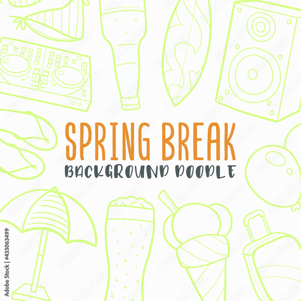 Spring Break Doodle Banner Icon. Vacation Vector Illustration Hand ...
