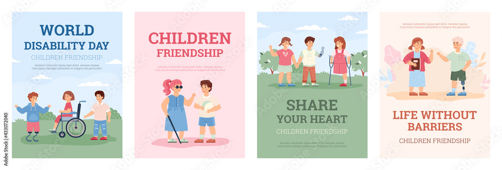 Design posters for world disability day with handicapped kids and their ...