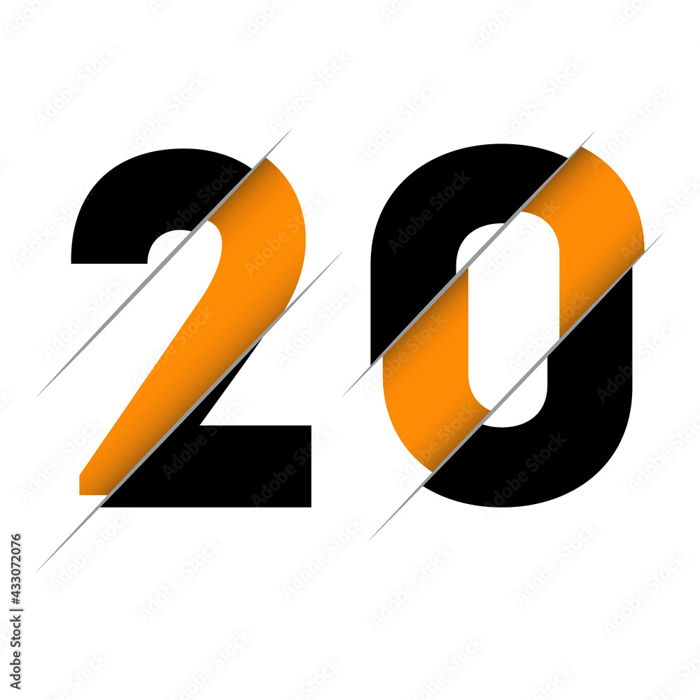 20 2 0 Number Logo Design with a Creative Cut and Black Circle ...