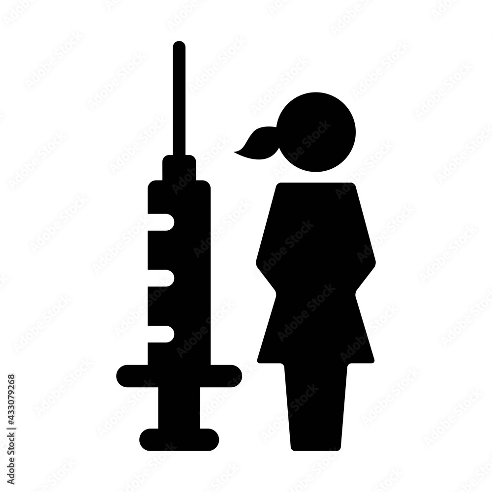 Vaccination icon vector with vaccine injection syringe female person ...
