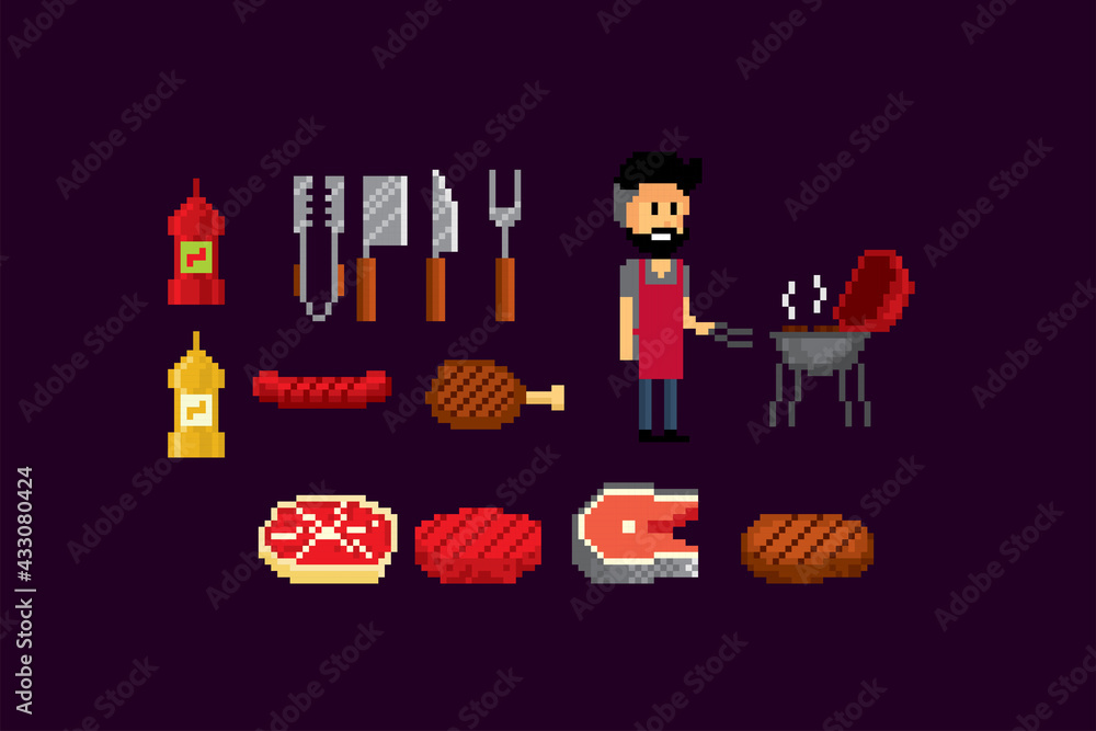 Meat, sausage, steak, pork, beef, chicken, fish, grill, knife, fork ...