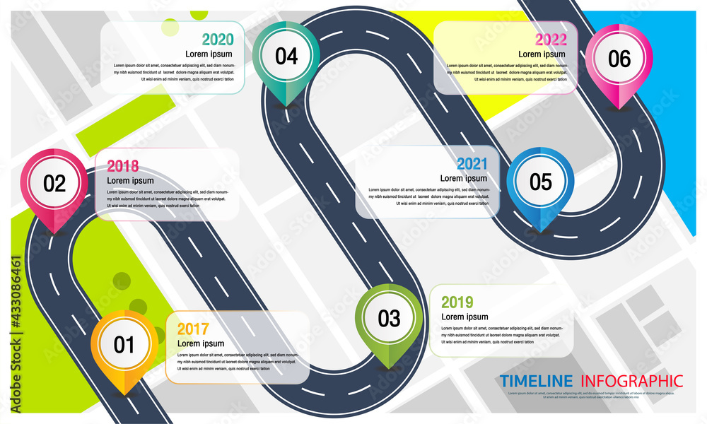 Road infographics. road map to success with pin pointers.road map ...