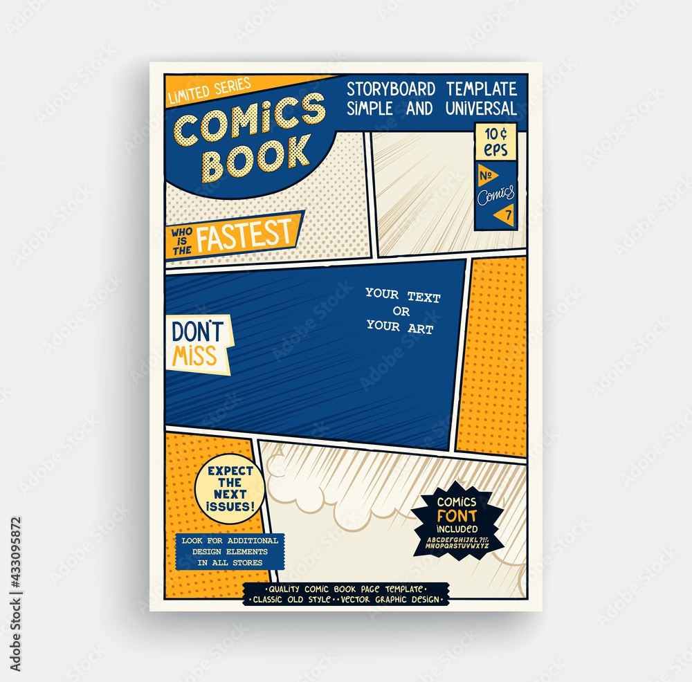 Comic book page template. Classic storyboard artwork. Comics magazine ...
