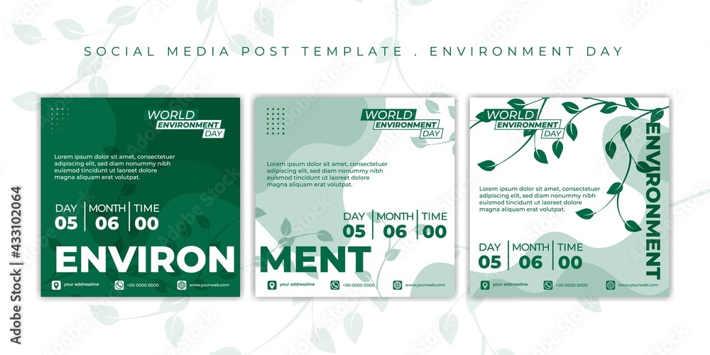 World Environment Day design with green leaf vector illustration. Set ...