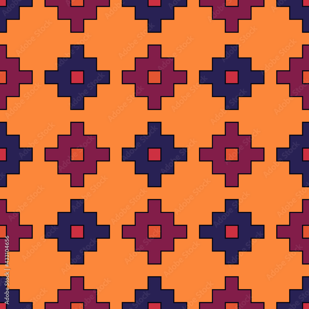 Inca crosses, squares, checks seamless pattern. Ethnic ornament. Folk ...