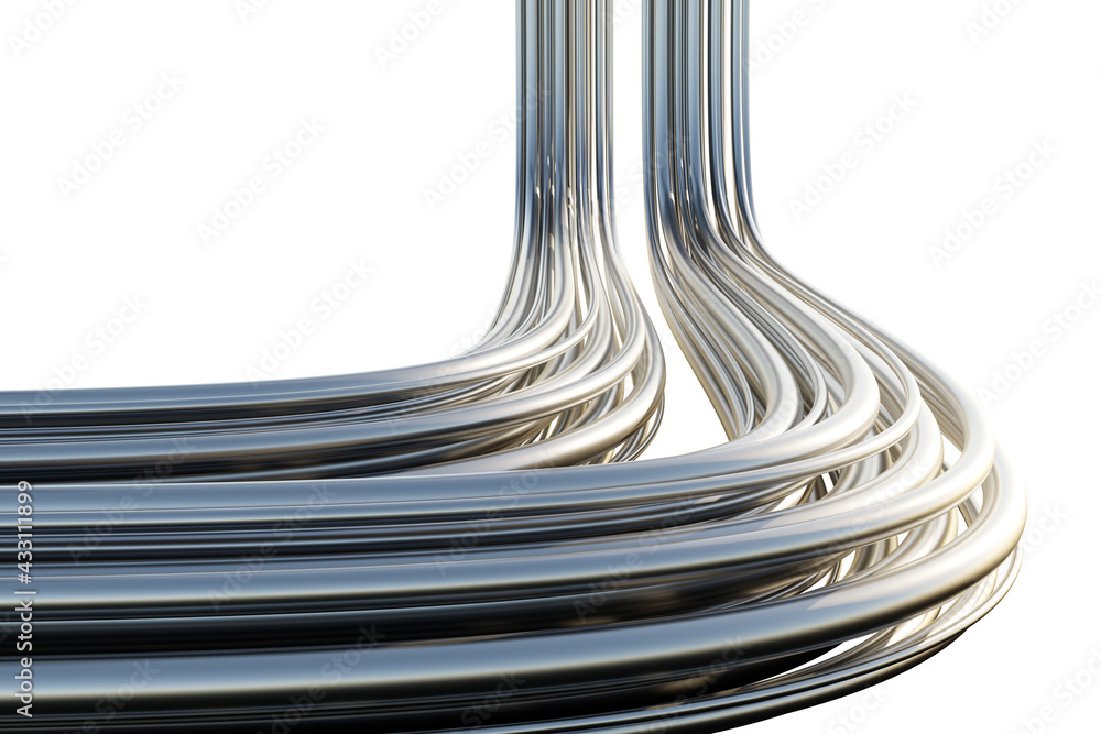 Insulated curved metal pipes of different diameters. Industrial design ...